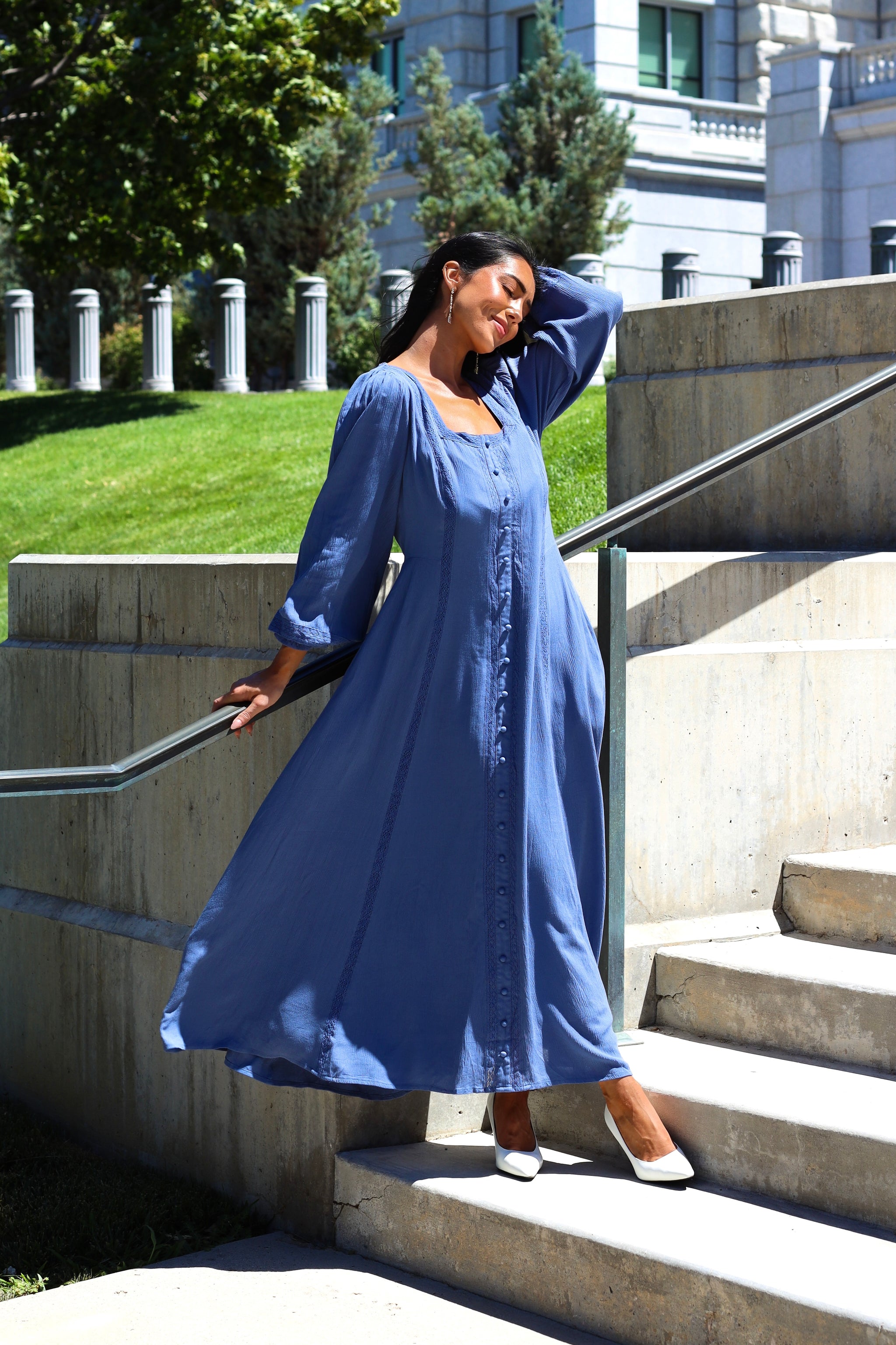 The Brett Modest Lace Trim Dress