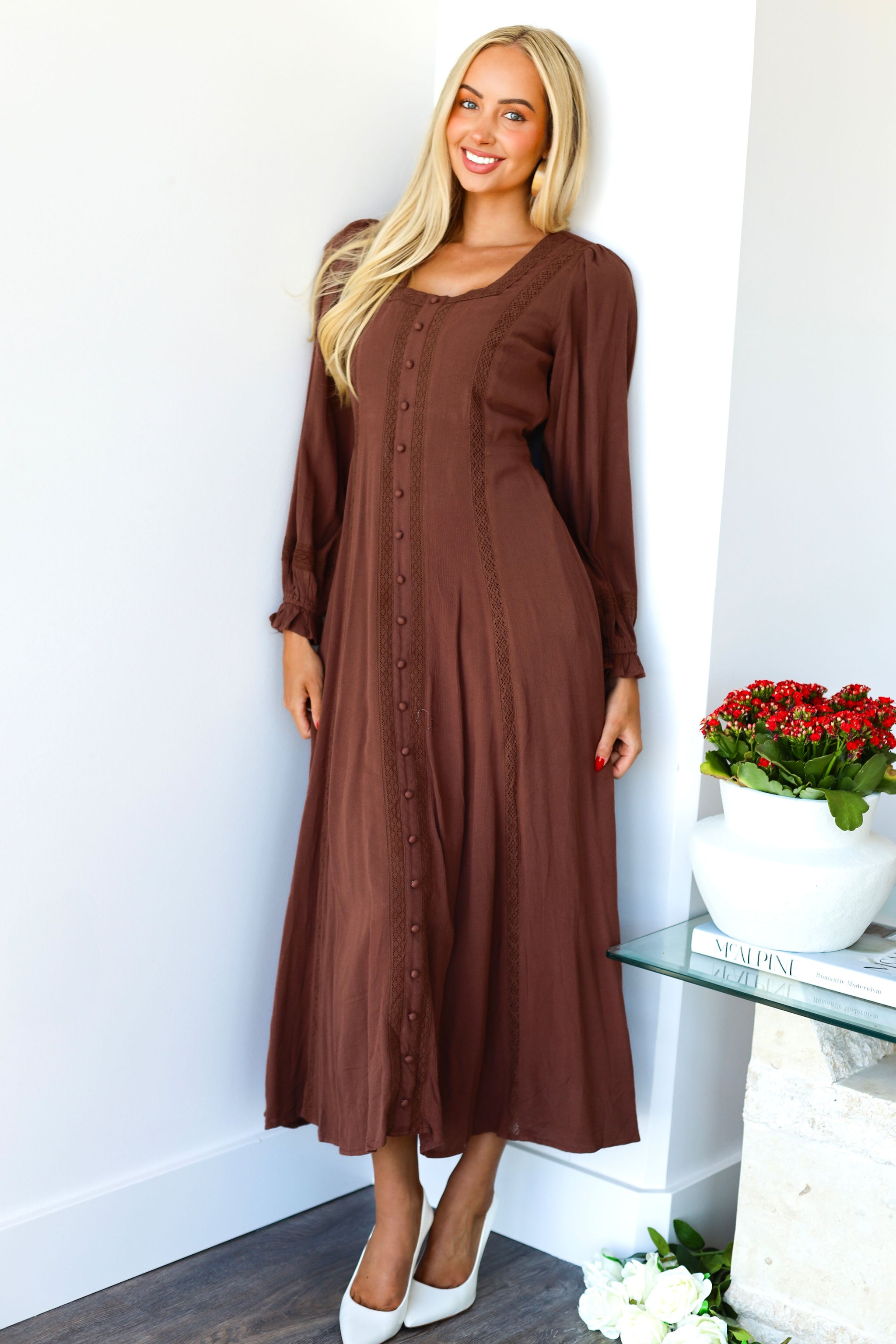 The Brett Modest Lace Trim Dress