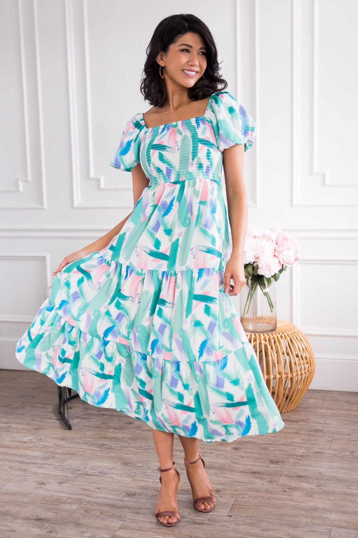 The Joviana Modest Abstract Print Dress