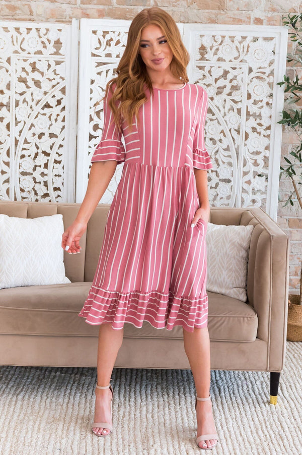 Faded Soft Pink w/Pink Floral Modest Dress | Best Online Boutique