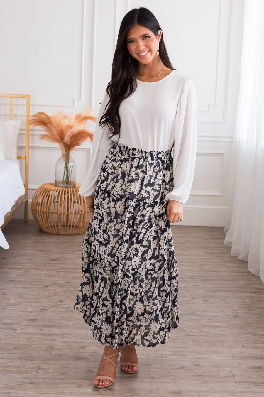 Spring Blooms Modest Button Skirt - NeeSee's Dresses