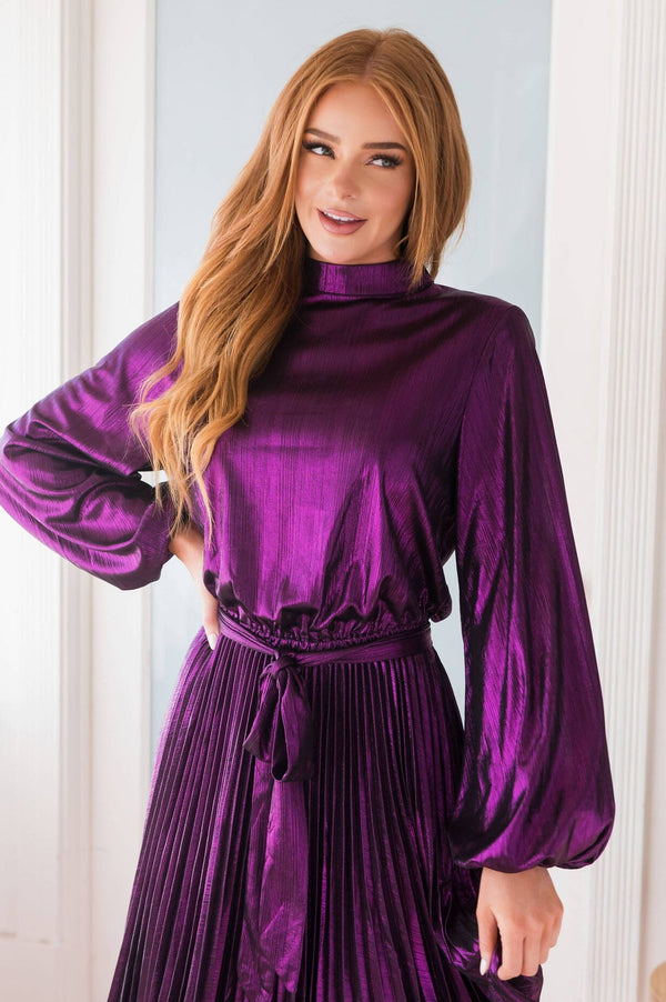 The Lenora Modest Metallic Dress