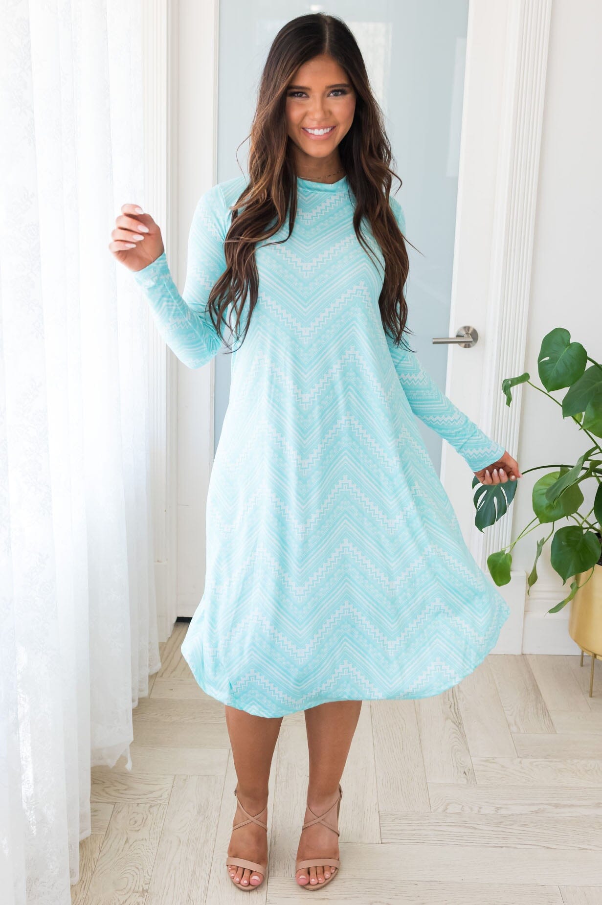 The Pheobie Modest Chevron Dress
