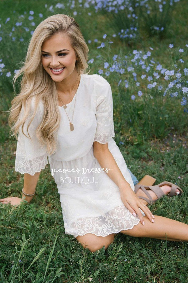 Ivory Lace Overlay Sundress Modest Dress | Best Online Modest Boutique ...