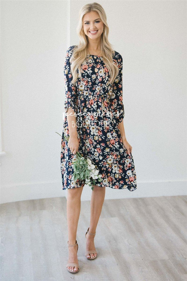 Navy Fall Perfect Floral Modest Summer Dress | Cute Modest Clothes ...