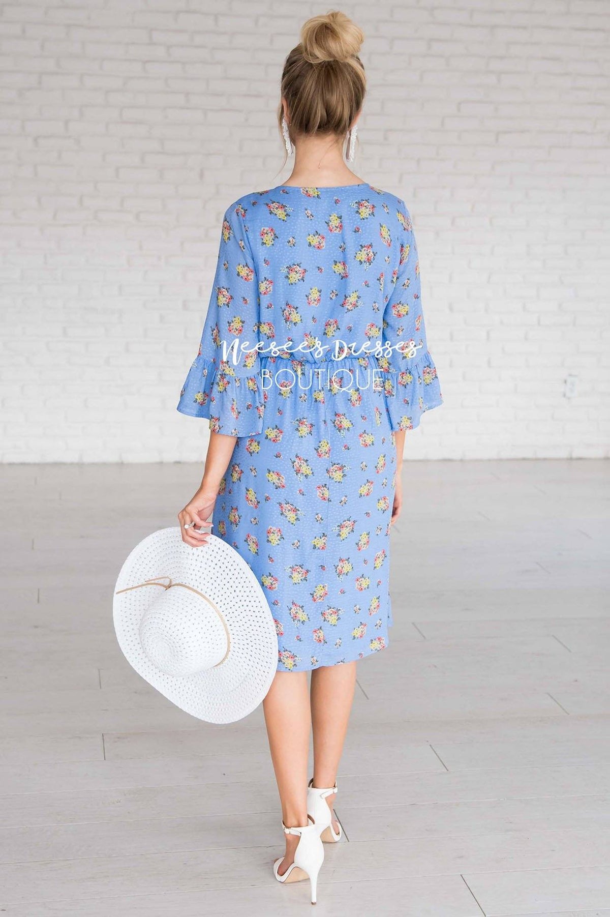 Cornflower Blue Floral Cluster Modest Church Dress | Best and ...