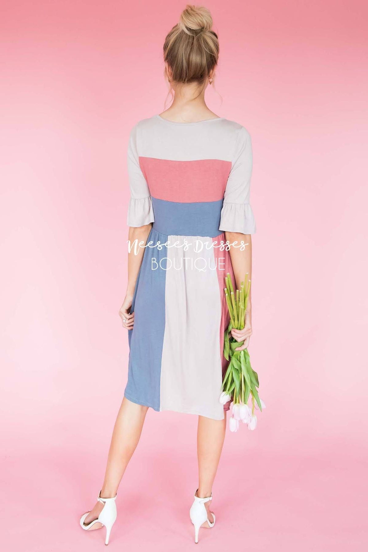 Mauve, Dusty Blue, Taupe Colorblock Modest Dresses | Best Place To Buy ...