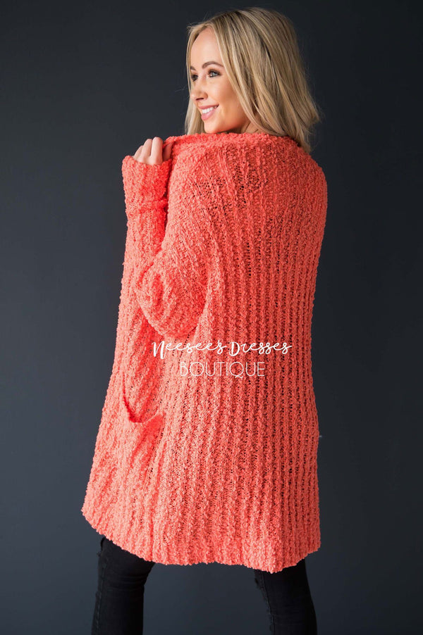 Bright Coral Cardigan | Cute Modest Cardigans