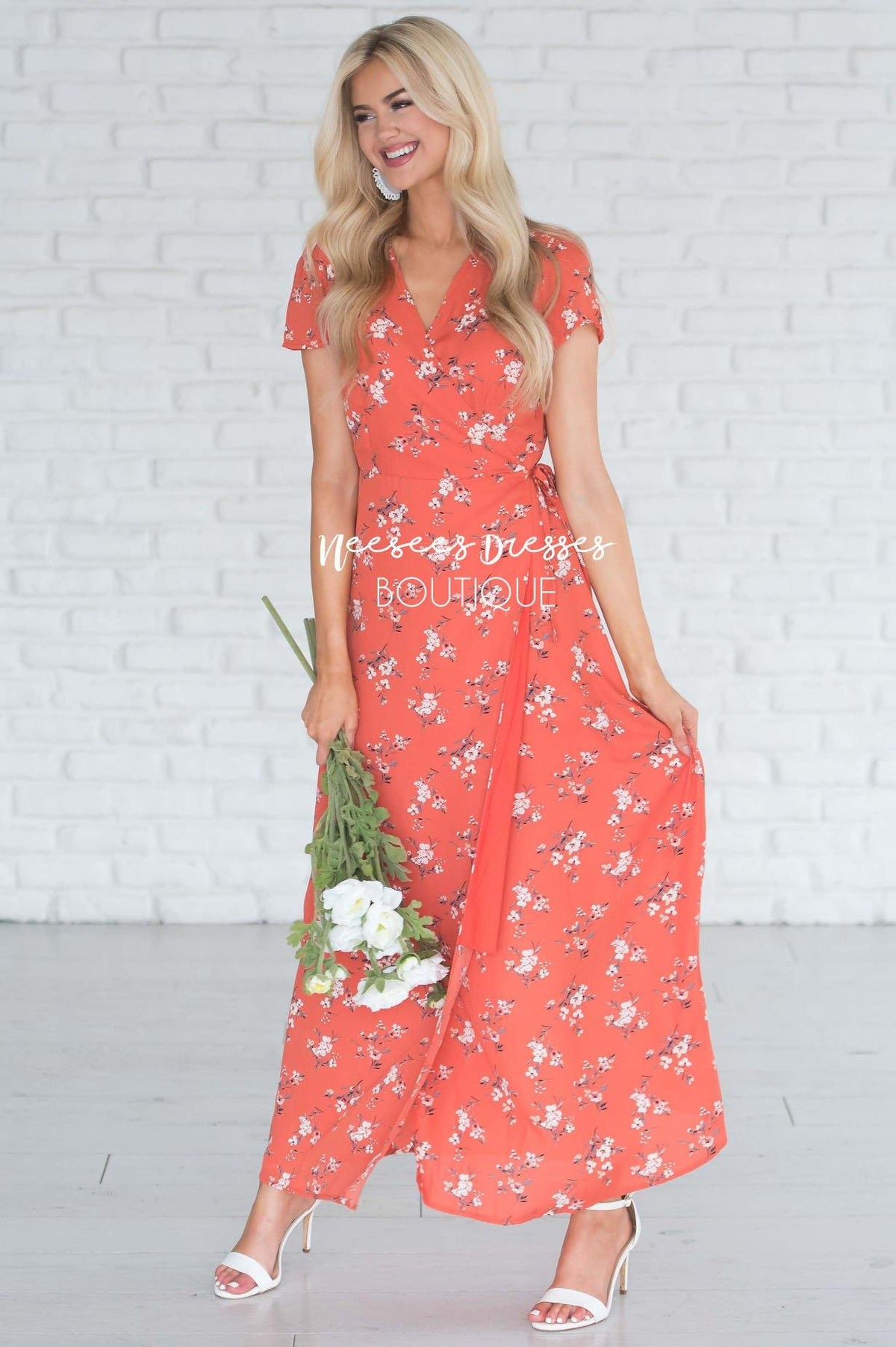 Coral Floral Wrap Modest Dress | Best and Affordable Modest Boutique ...