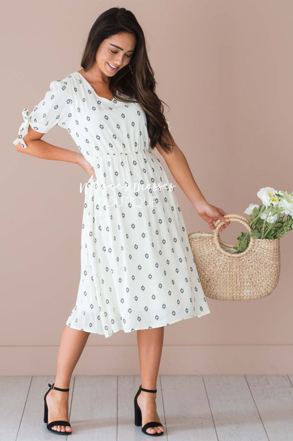 Cream Tie Sleeve Modest Dress | Best and Affordable Modest Boutique ...