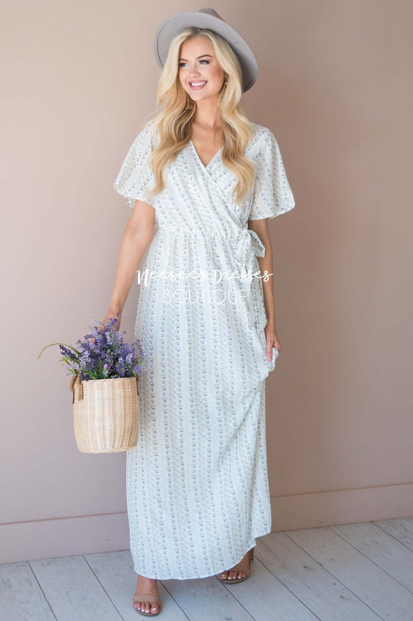 Ivory Mixed Pattern Modest Maxi Dress | Best Place To Buy Modest Dresses