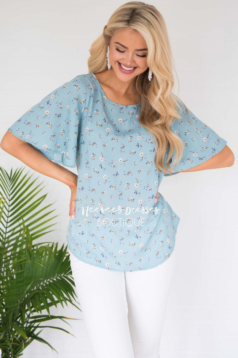 Dusty Blue Floral Modest Blouse | Best and Affordable Modest Boutique ...
