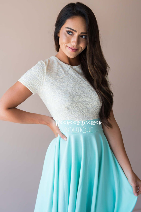 Mint Bottom Lace Bodice Modest Dress | Best and Affordable Modest ...