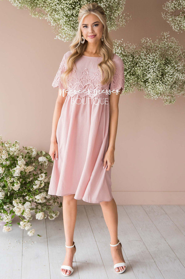 Light Pink Lace Insert Dress | Modest Bridesmaids Dresses | Buy Modest ...