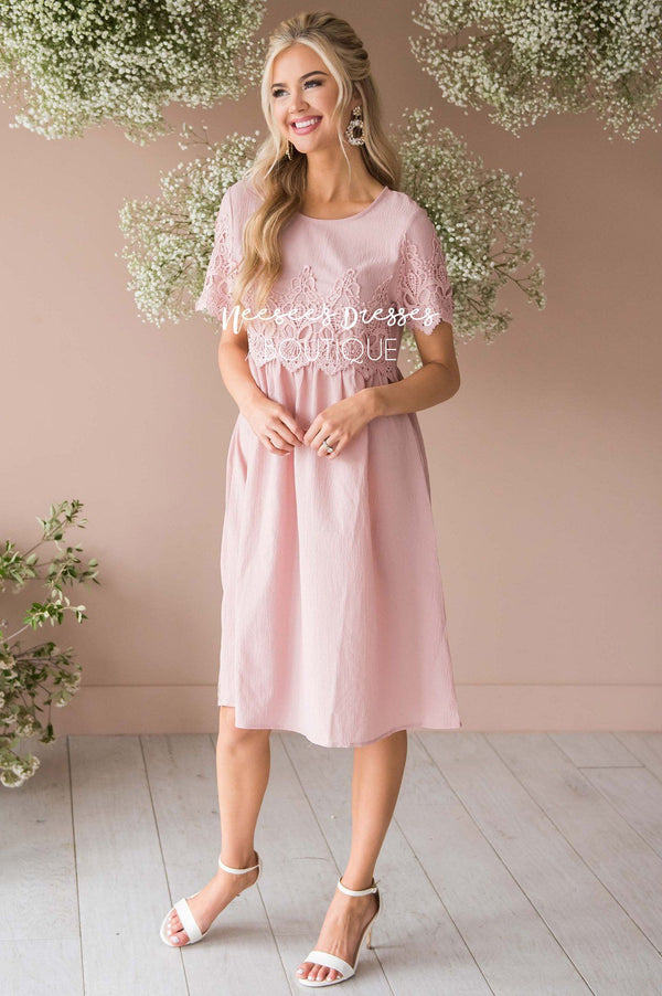 Light Pink Lace Insert Dress | Modest Bridesmaids Dresses | Buy Modest ...