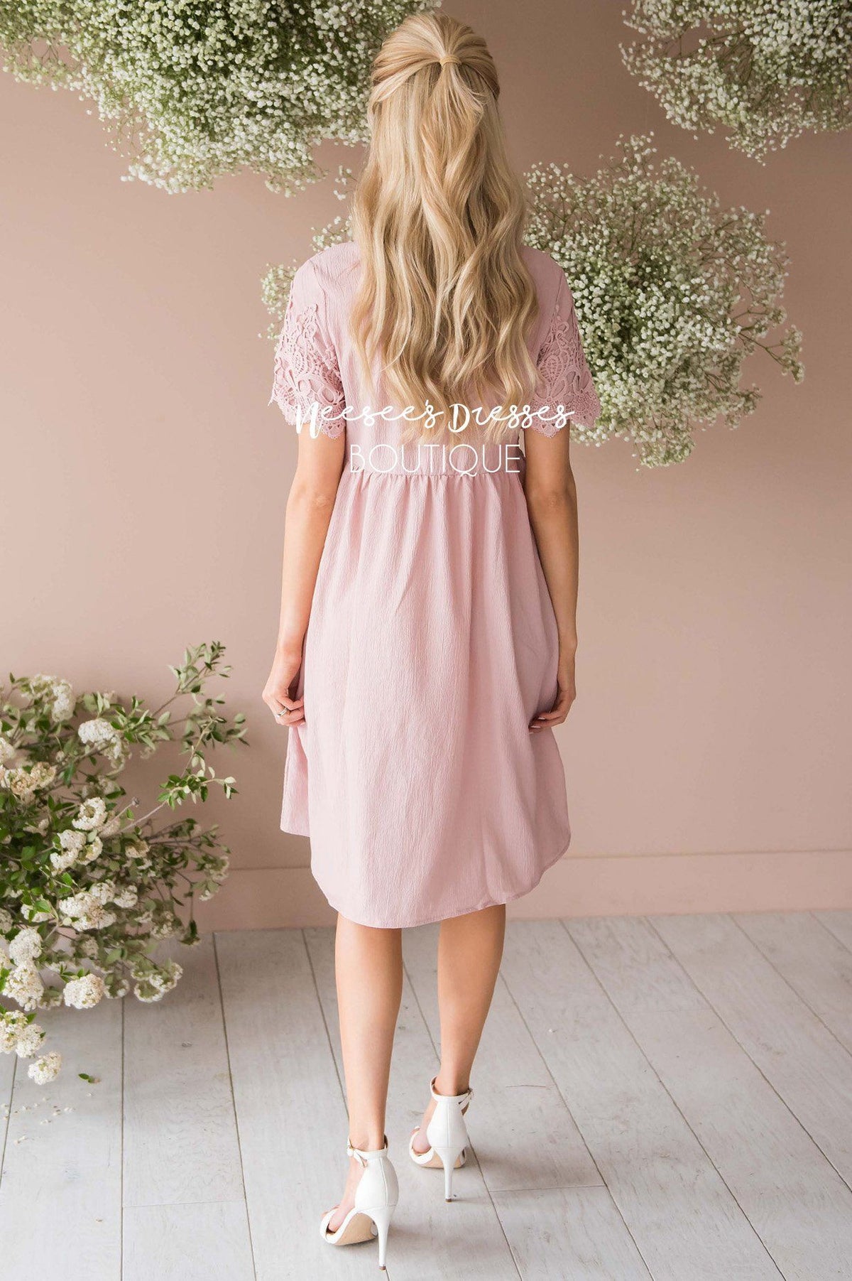 Light Pink Lace Insert Dress | Modest Bridesmaids Dresses | Buy Modest ...