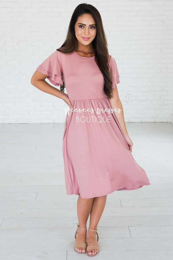 Dusty Rose Ruffle Sleeve Modest Dress | Best and Affordable Modest ...