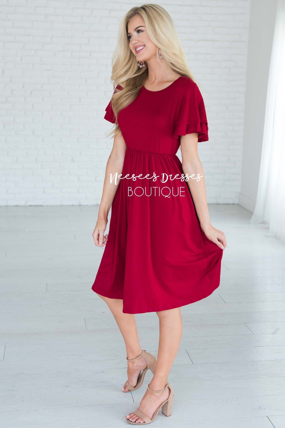 Cherry Red Ruffle Sleeve Modest Dress | Best and Affordable Modest ...