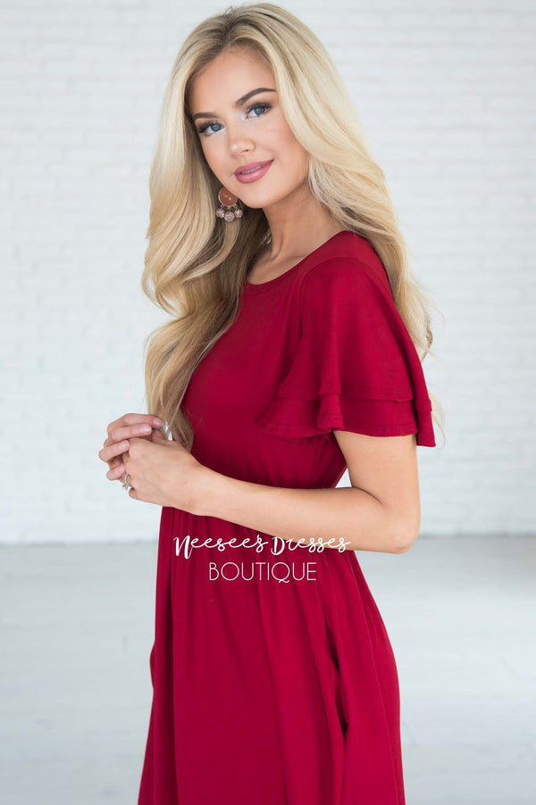 Cherry Red Ruffle Sleeve Modest Dress | Best and Affordable Modest ...