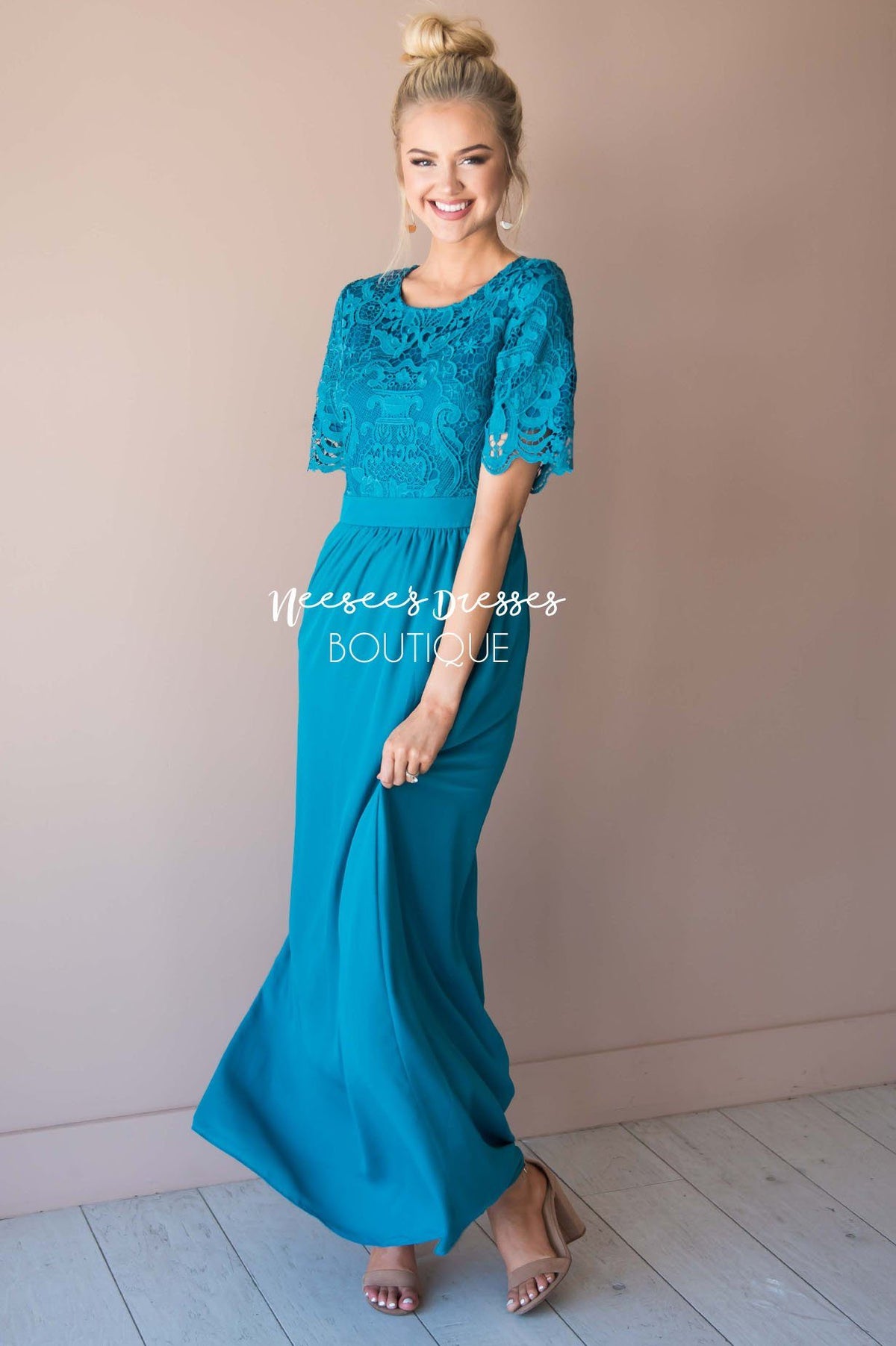 Dark Teal Lace Bodice Modest Maxi Dress | Modest Dress for Nursing ...