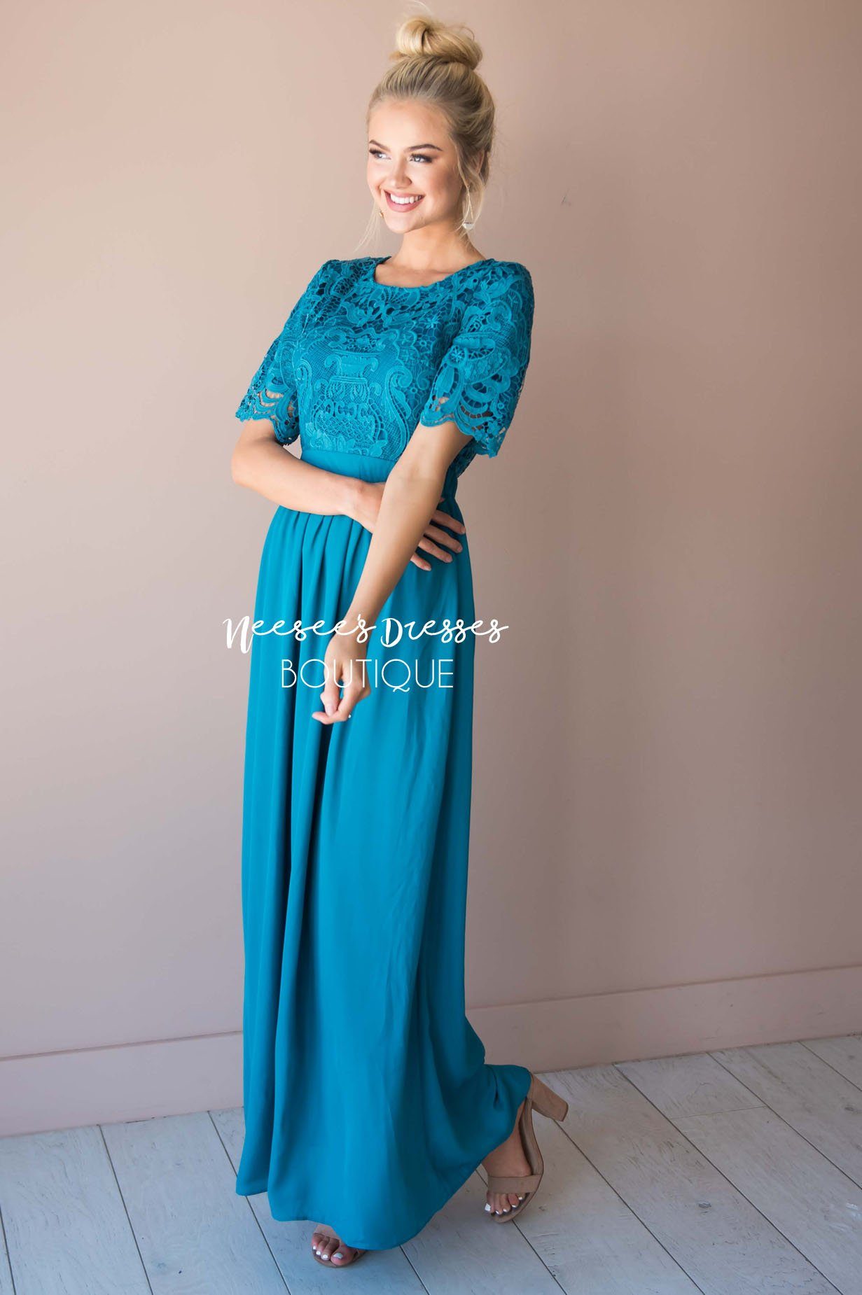 Dark Teal Lace Bodice Modest Maxi Dress | Modest Dress for Nursing ...