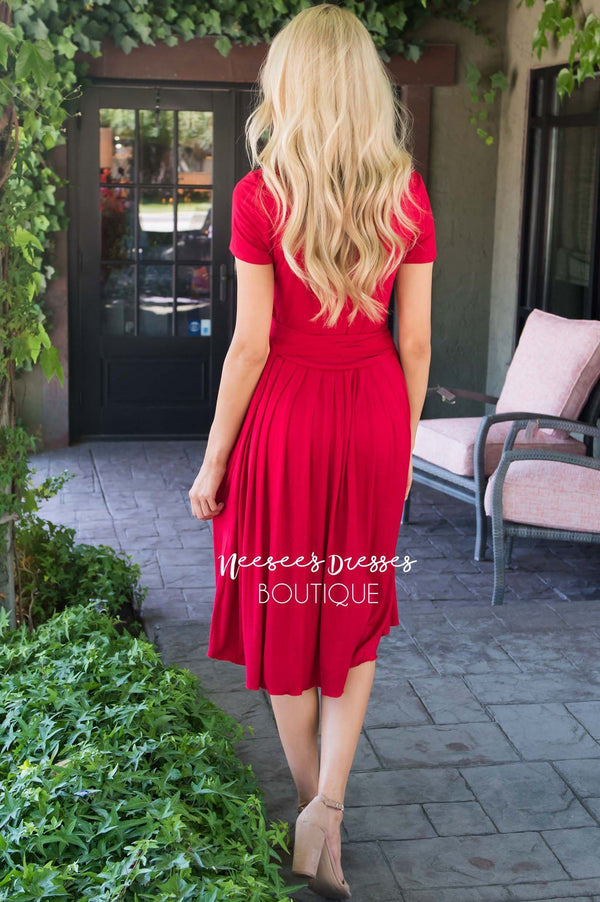 Red Pleated Modest Dress | Best and Affordable Modest Boutique | Cute ...