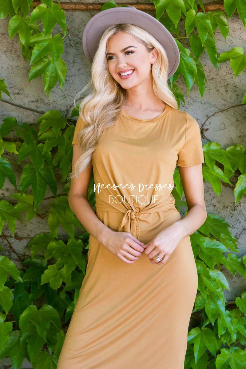 Golden Bronze Tie Front Modest Dress | Best and Affordable Modest ...