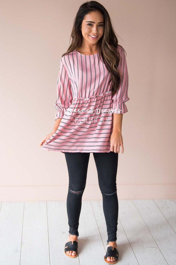 Rose Striped Peplum Modest Top | Best and Affordable Modest Boutique ...