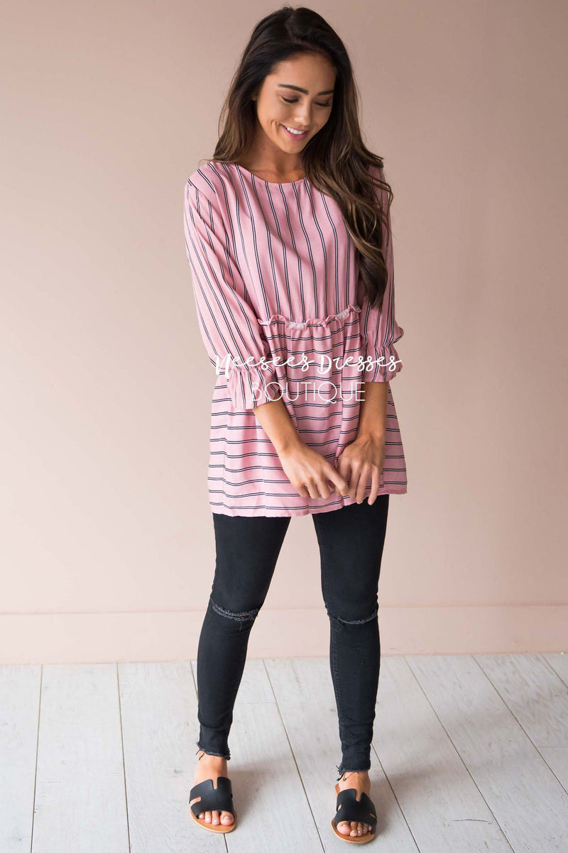 Rose Striped Peplum Modest Top | Best and Affordable Modest Boutique ...