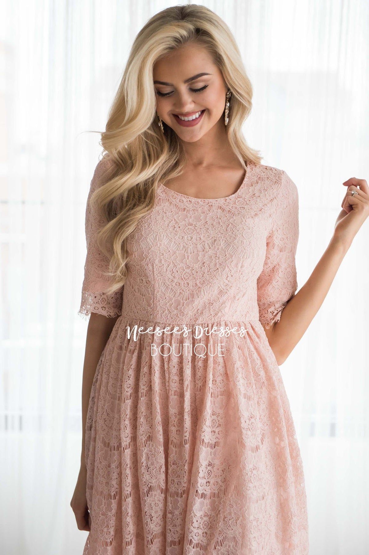 Light Pink Lace Modest Church Dress | Best and Affordable Modest ...