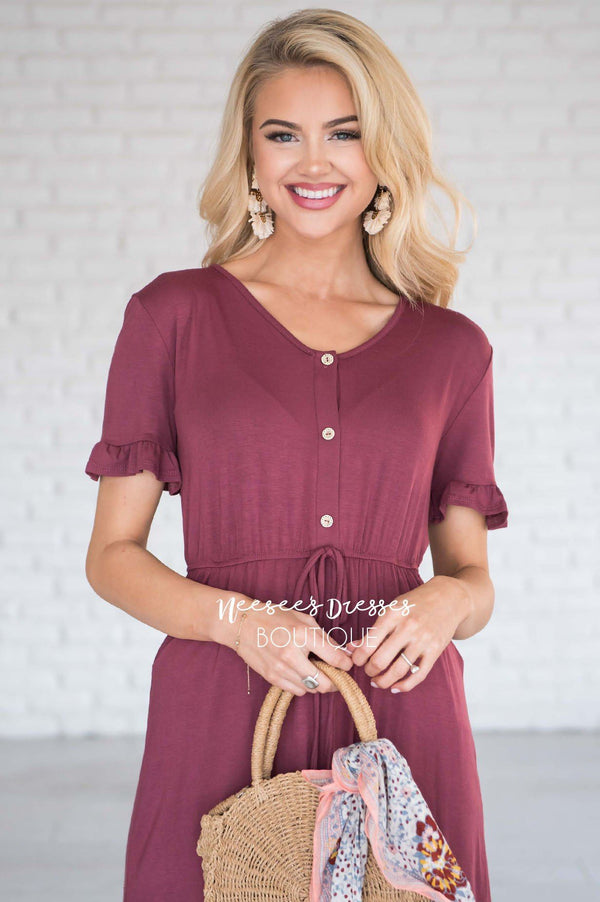 Wine Drawstring Modest Dress | Best Online Modest Boutique for Dresses ...