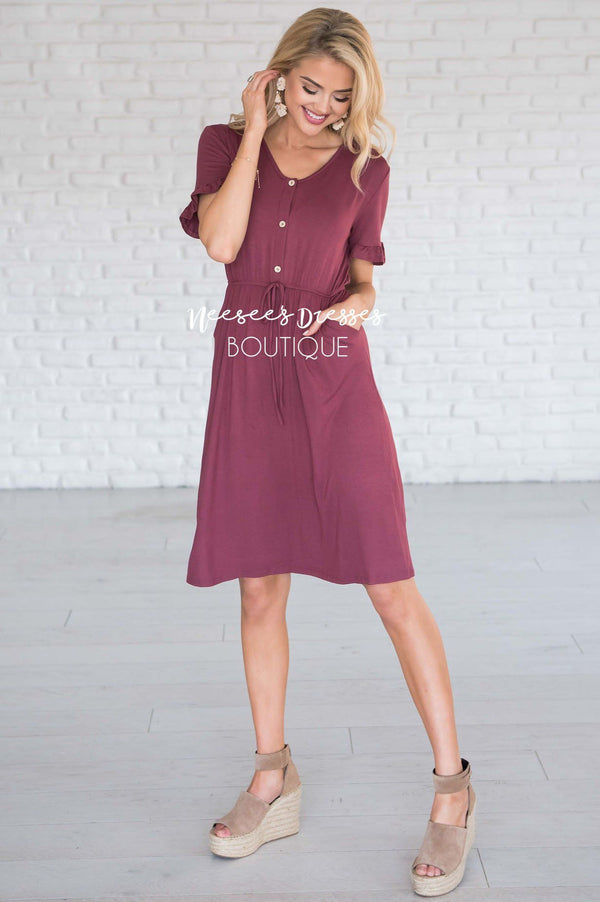 Wine Drawstring Modest Dress | Best Online Modest Boutique for Dresses ...