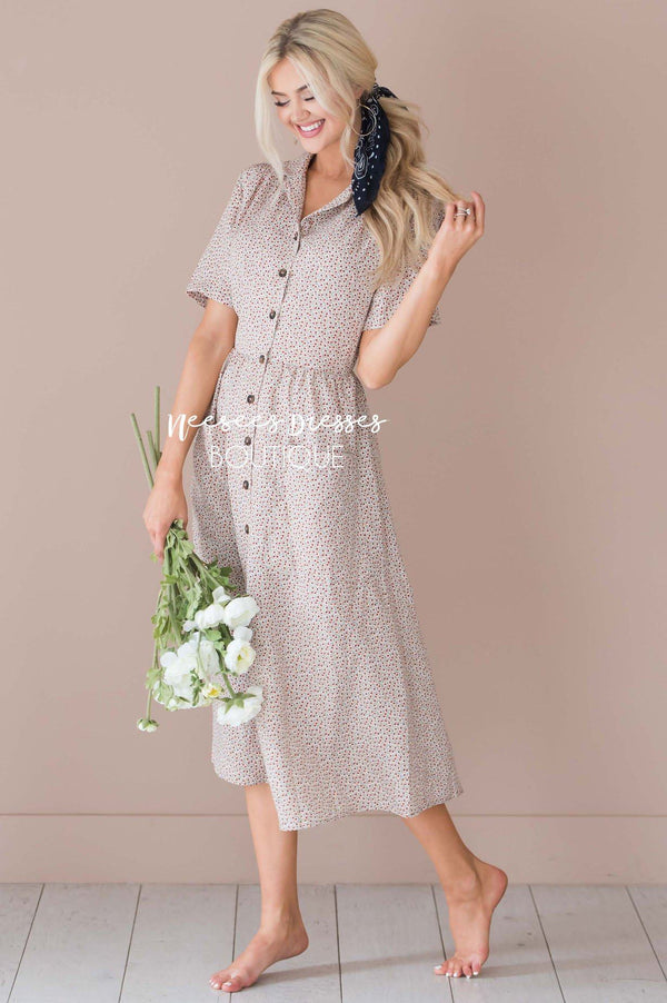 Beige Mini Floral Modest Dress | Best and Affordable Modest Boutique ...