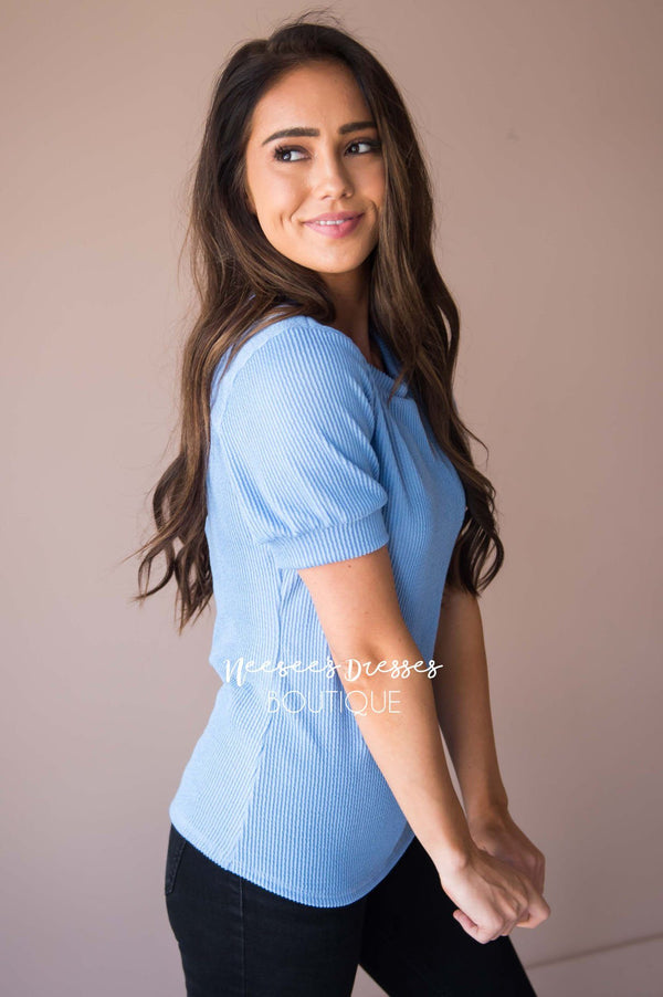 Sky Blue Puff Sleeve Modest Top| Best and Affordable Modest Boutique ...