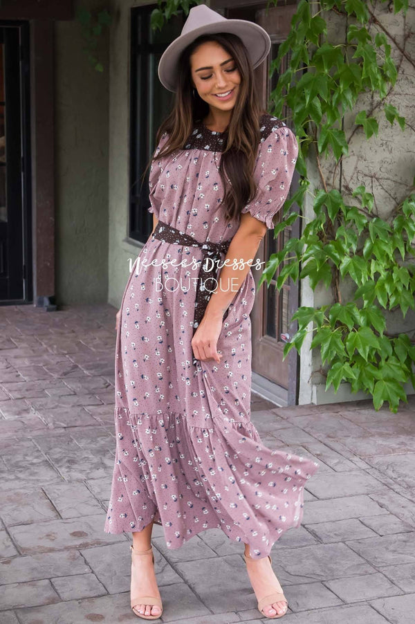 Purple Floral Modest Maxi Dress | Modest Dress for Bridesmaids | Cute ...