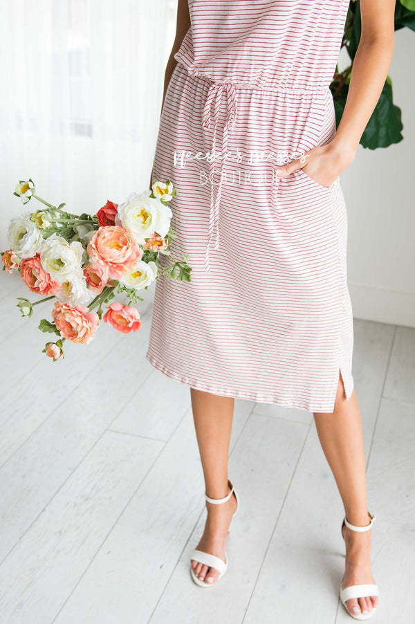 Red Drawstring Modest Dress | Cute Modest Dresses