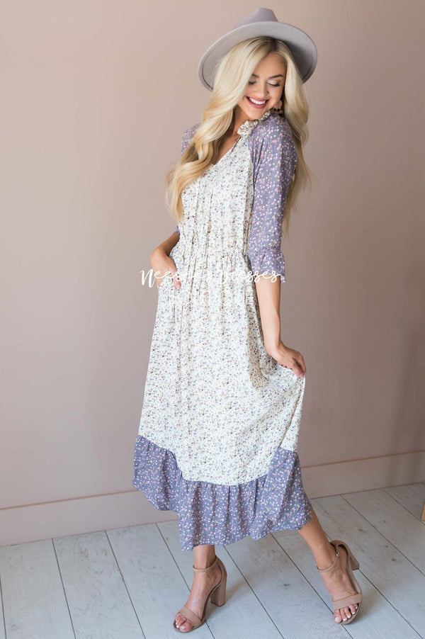 Cream Mini Floral Midi Modest Dress | Best Place To Buy Modest Dresses
