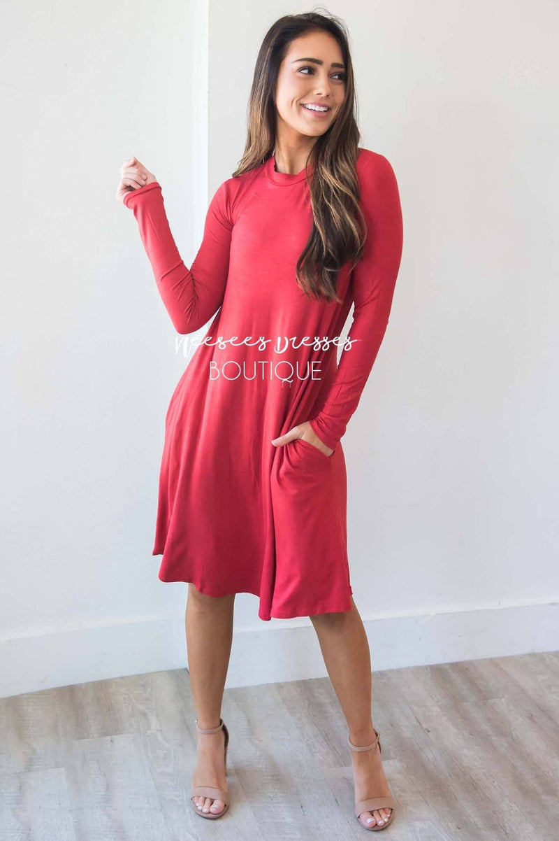 Barn Red Long Sleeve Modest Dress | Best and Affordable Modest Boutique ...