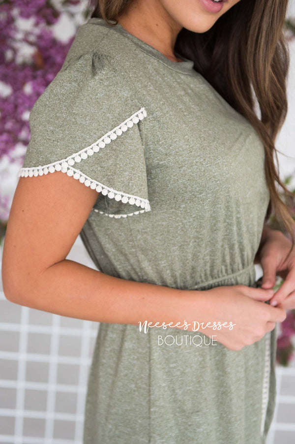 Heathered Olive Lace Sleeve Modest Church Dress | Best and Affordable ...