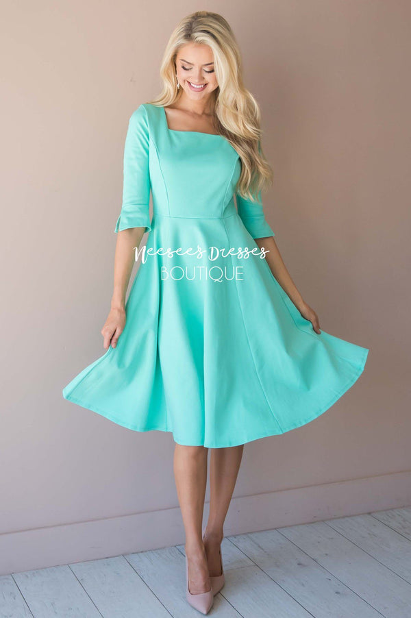 Seafoam Square Neckline Modest Dress | Best Place To Buy Modest Dresses