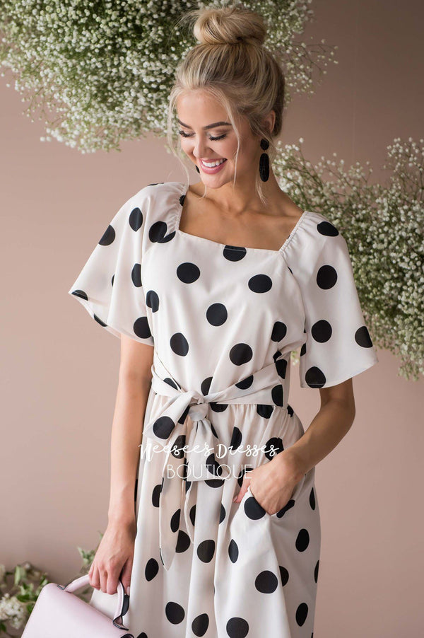 Cream Polka Dots Modest Dress | Best Modest Dresses
