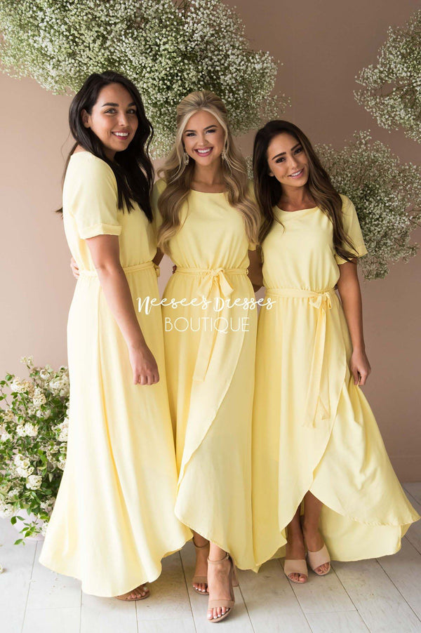 Soft Yellow Wrap Dress Modest Church Dress | Best and Affordable Modest ...