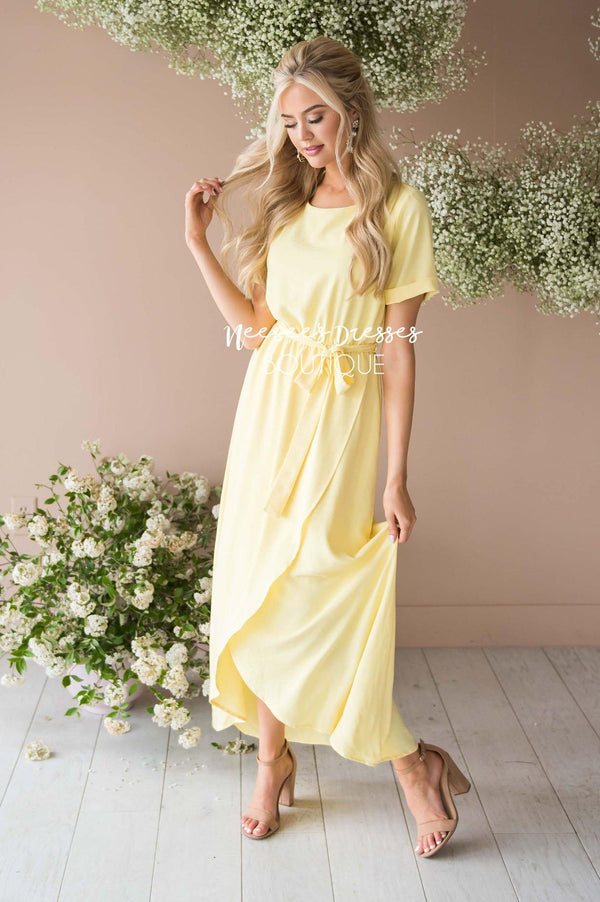 Soft Yellow Wrap Dress Modest Church Dress | Best and Affordable Modest ...