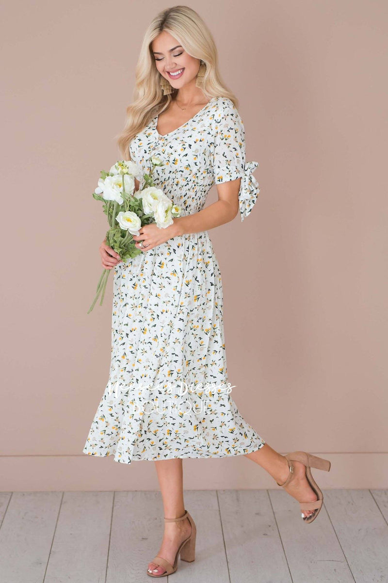 Ivory Mini Floral Modest Dress | Best and Affordable Modest Boutique ...