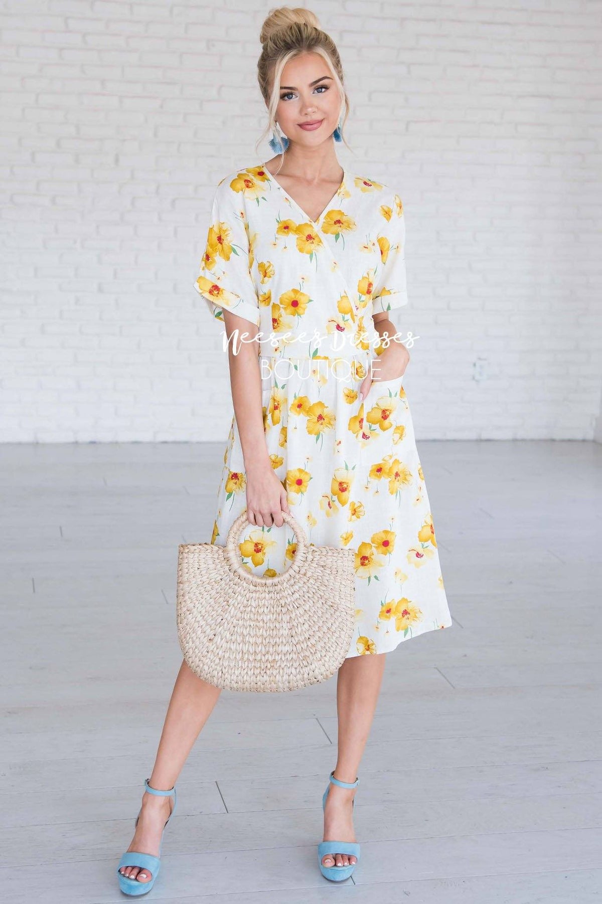 Ivory w/Yellow Floral Modest Dress | Best and Affordable Modest ...