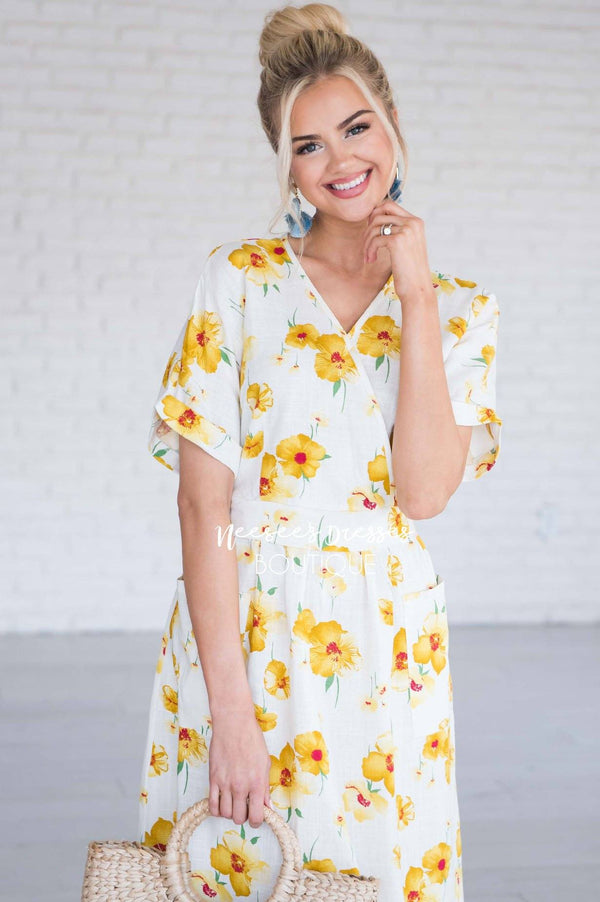 Ivory w/Yellow Floral Modest Dress | Best and Affordable Modest ...