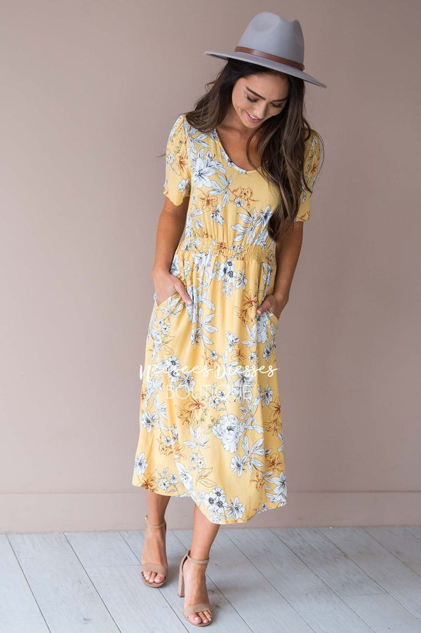 Yellow Floral Modest Dress | Best and Affordable Modest Boutique | Cute ...