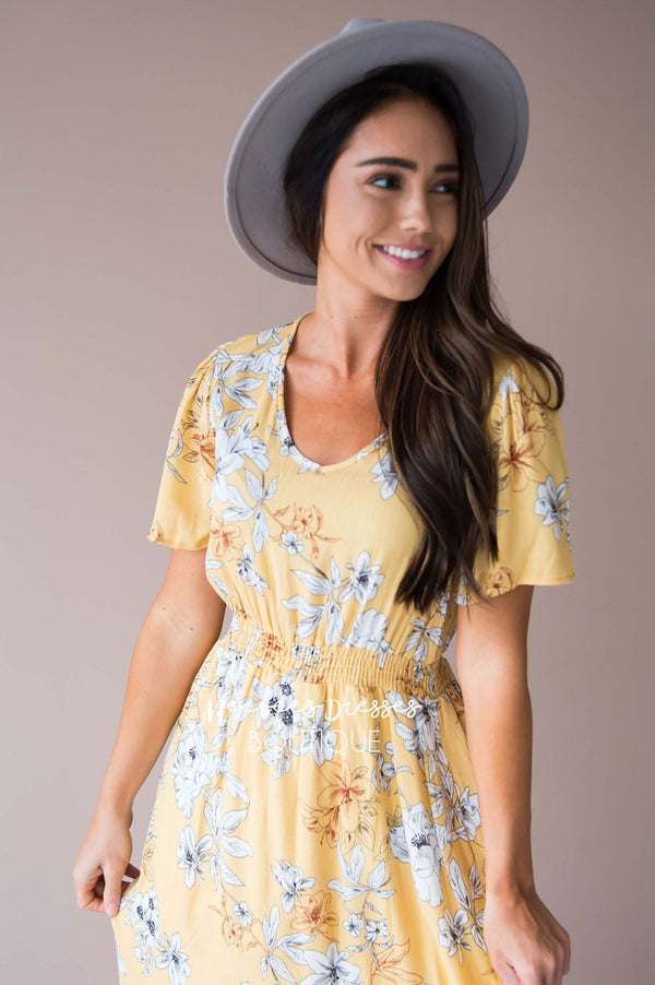 Yellow Floral Modest Dress | Best and Affordable Modest Boutique | Cute ...