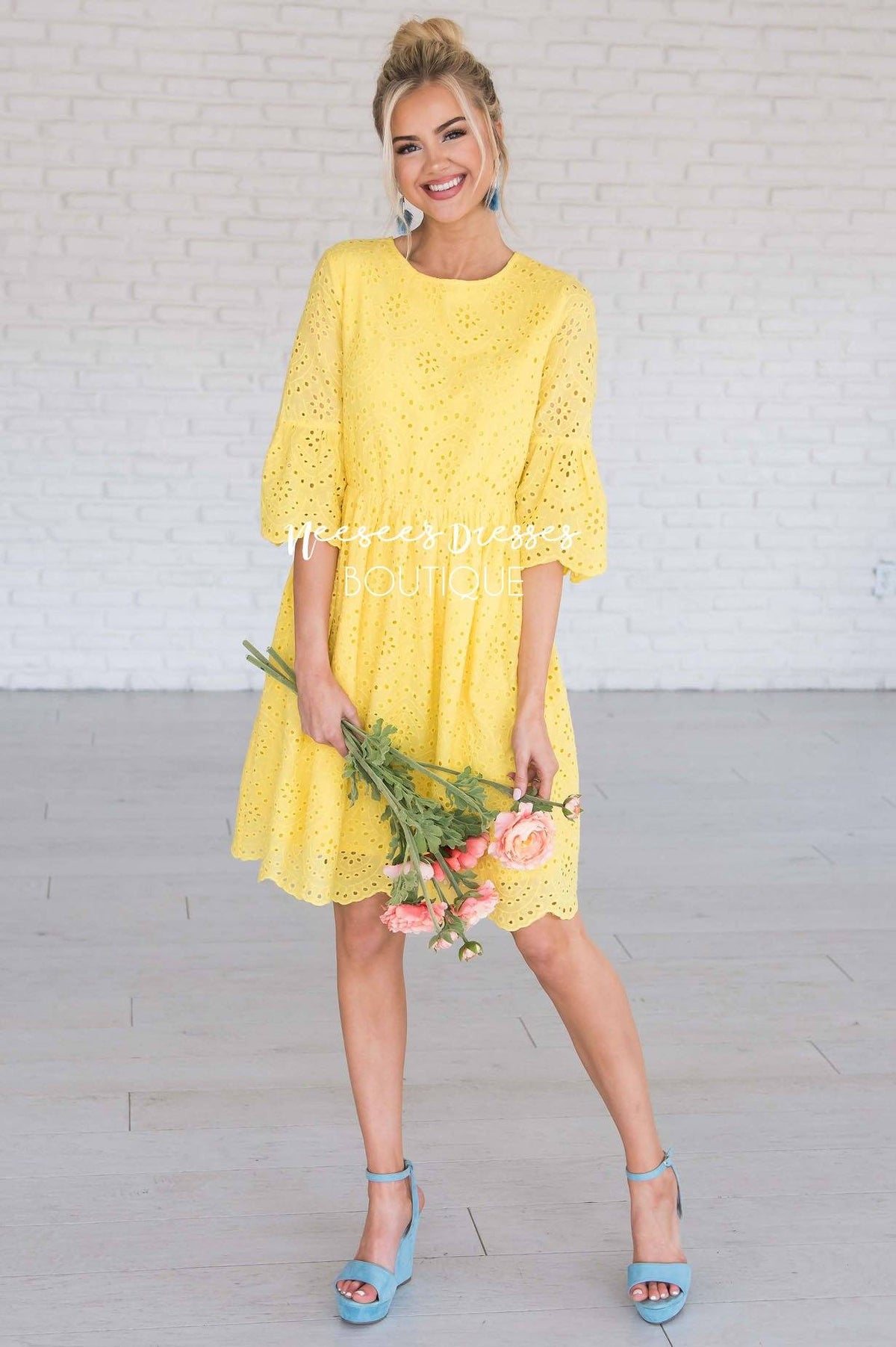 Yellow Eyelet Modest Dress | Best and Affordable Modest Boutique | Cute ...