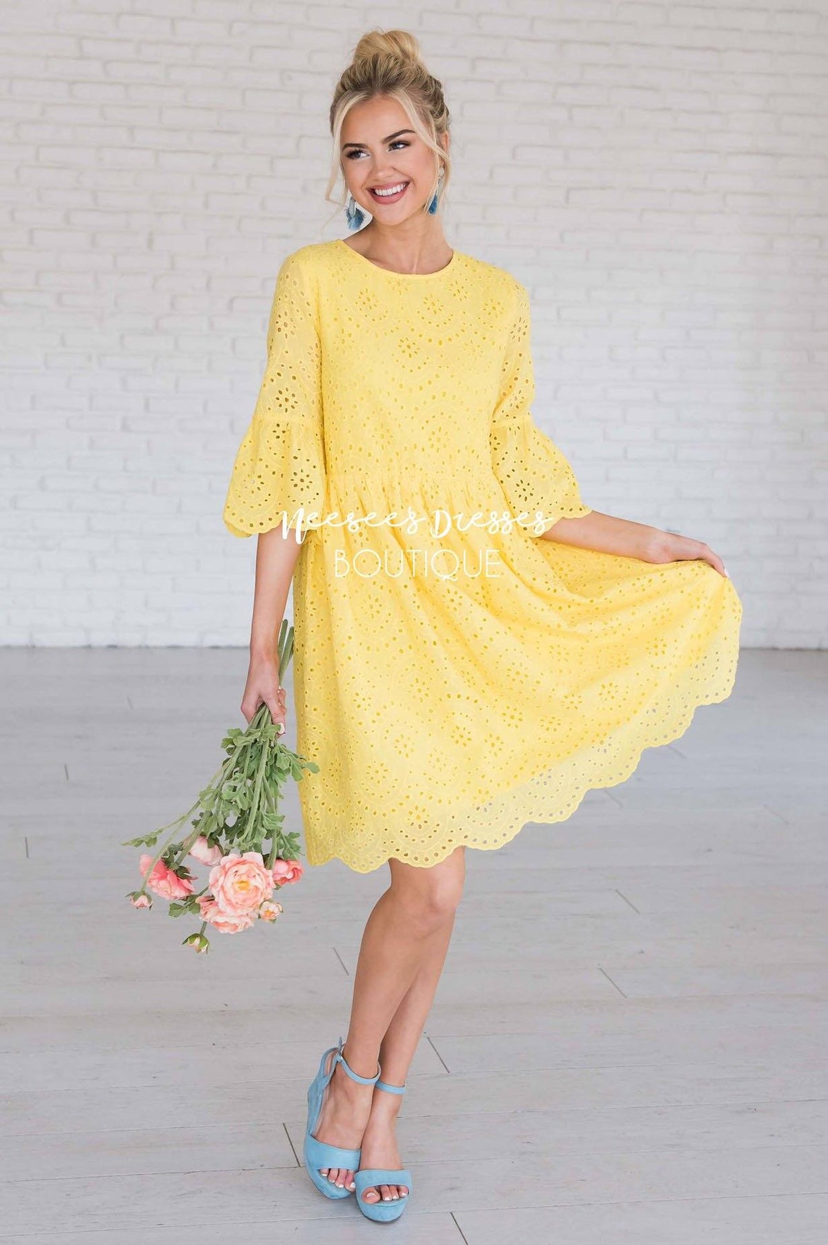 Yellow Eyelet Modest Dress | Best and Affordable Modest Boutique | Cute ...